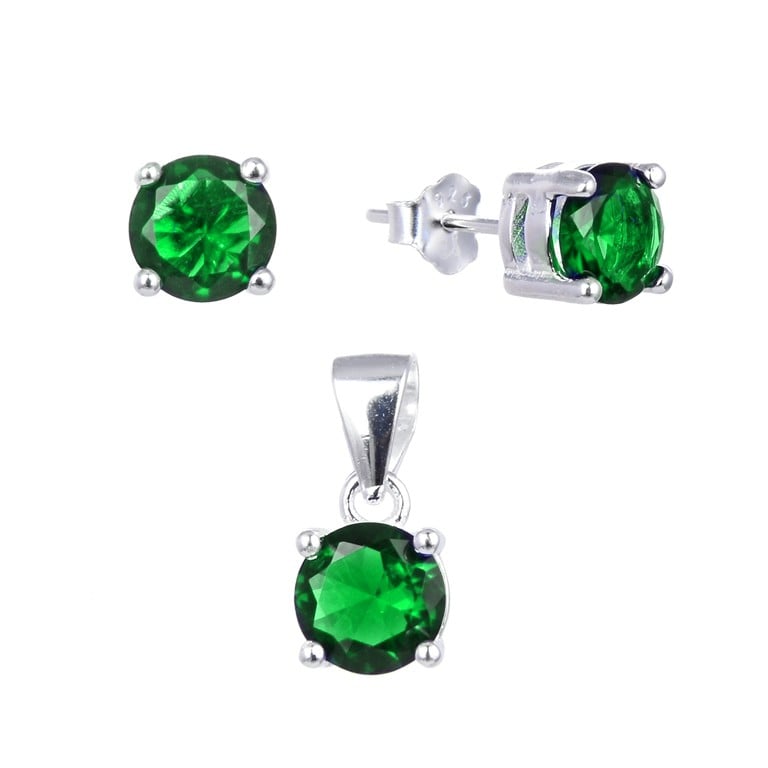 Juego circón redondo verde– Argenteus 925 Boutique